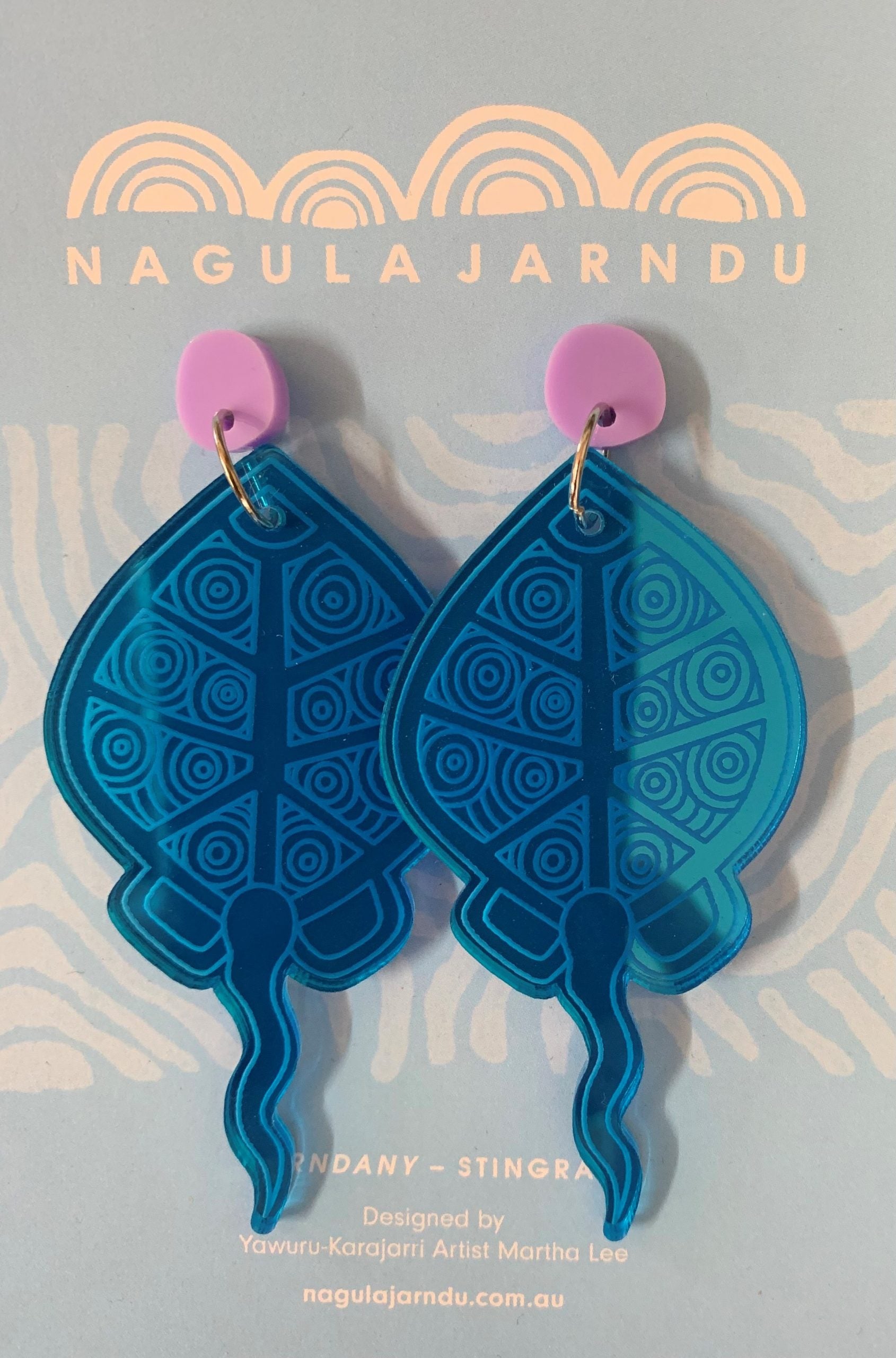 Birndany (Stingray) Mirror Blue Earrings by Nagula Jarndu